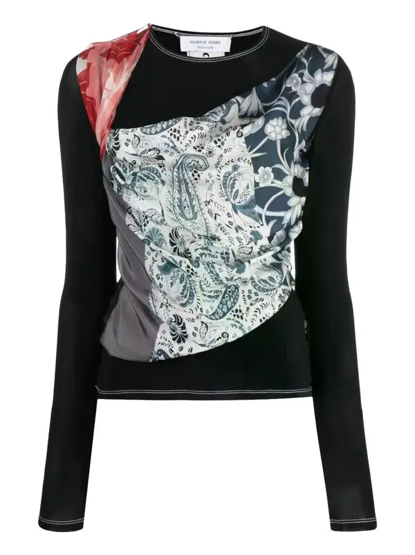 MARINE SERRE Layered Paisley Print Long-sleeve T-shirt - Black