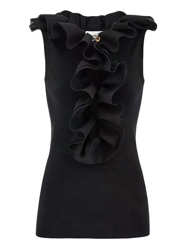 FERRAGAMO Ruffle-trim Wool Vest - Black
