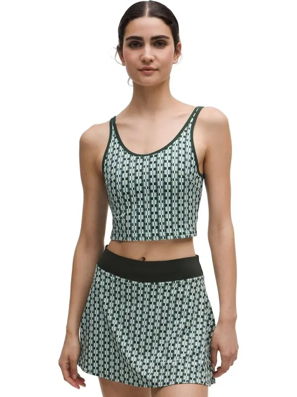 Lululemon Scoop-neck Cutout Tennis Tank Top - Gingham Stripe Rainforest Green Multi/rainforest Green