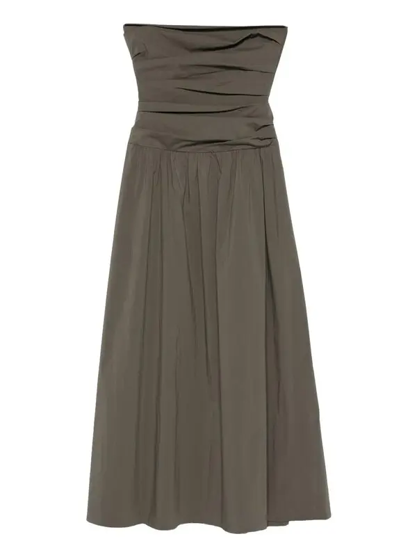 ST. AGNI Gathered Strapless Midi Dress - Green