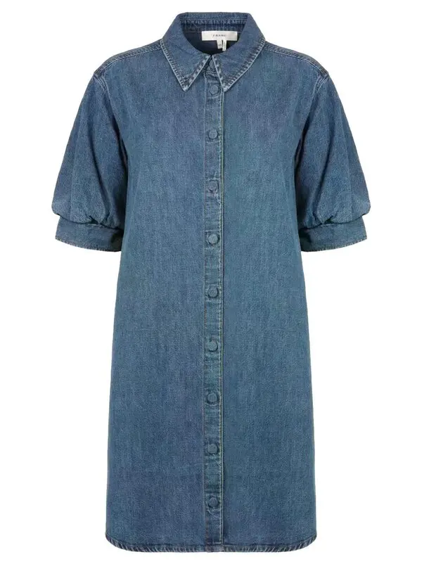 FRAME Puffed-shoulder Denim Shirtdress - Blue