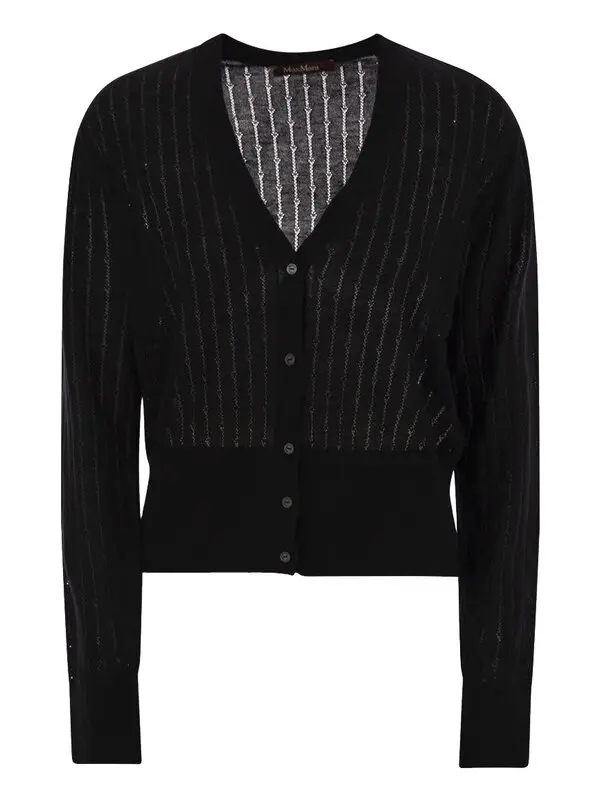 Max Mara Nogara Wool And Silk Cardigan With Sequins - Black