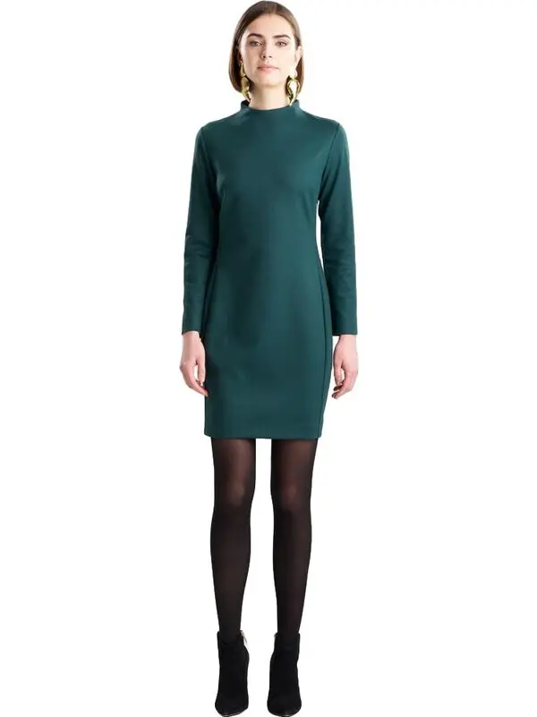 Natori Double Jersey Mock Neck Sheath Dress - Bottle Green