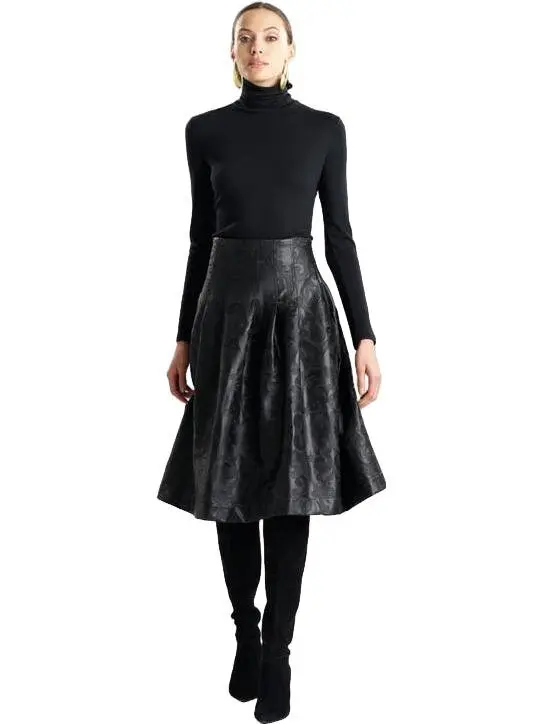 Natori Leticia Emb Pleated Faux Leather Skirt - Black