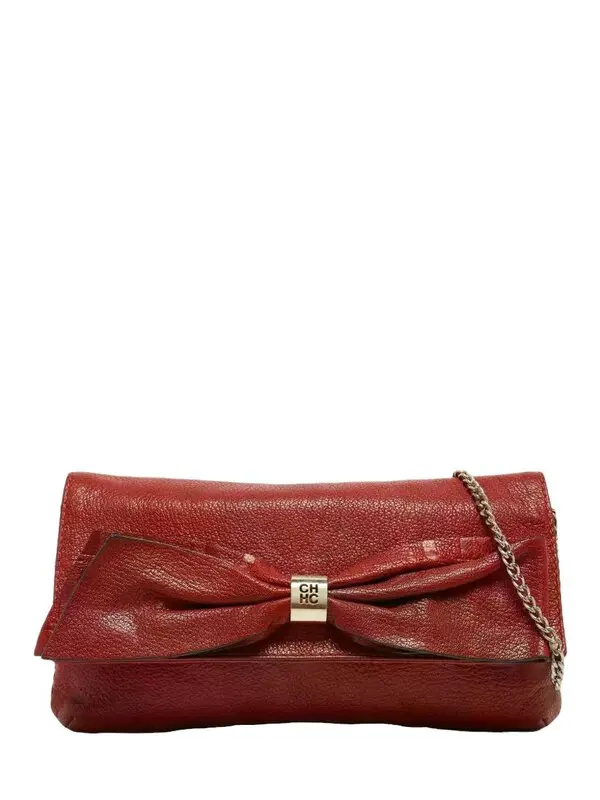Carolina Herrera Bow Detail Leather Clutch - Red