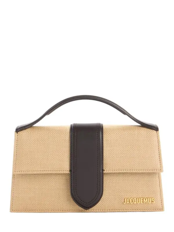 Jacquemus Le Grand Bambino Woven Straw Top Handle Bag - Natural /dark Brown 1ff
