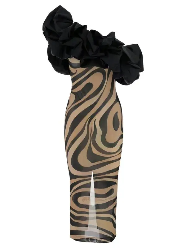 Emilio Pucci Marmo-print One-shoulder Dress - Neutrals