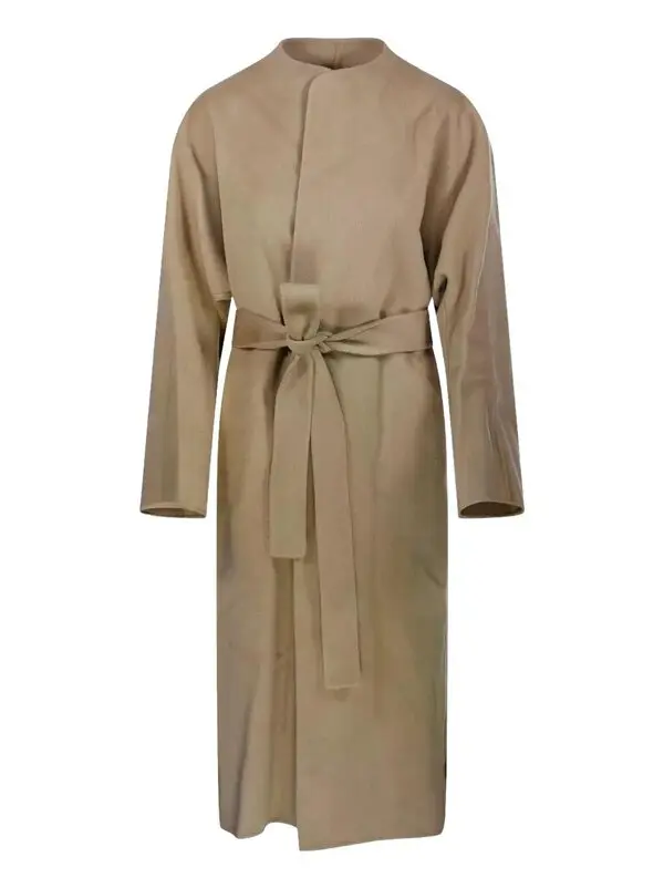 SANDBEIGE Belted Long Sleeve Coat - Neutrals