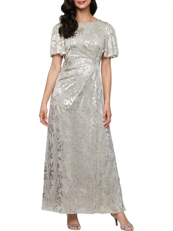SL FASHIONS Foil Border Gown - Buff