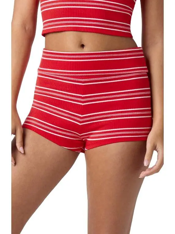 FLORENCE BY MILLS Shortie Ribbed Shorts - Poppy Red Strpe