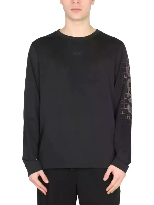 BOSS Logo-print Long-sleeve T-shirt - Black