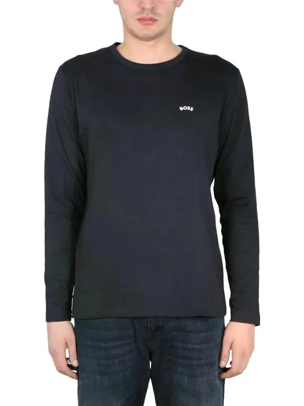 BOSS Long-sleeve T-shirt With Logo Detail - Blue