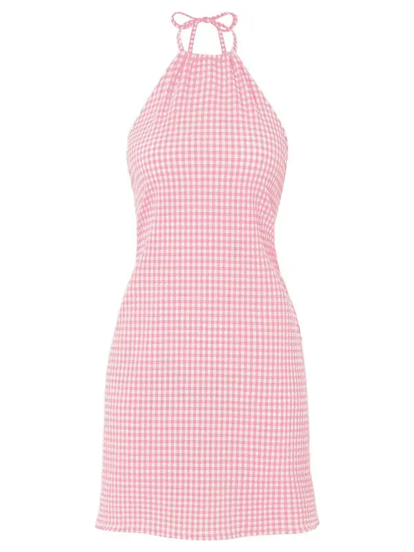 Hunza G Gingham Seersucker Halter Neck Mini Dress - Milkshake Gingham