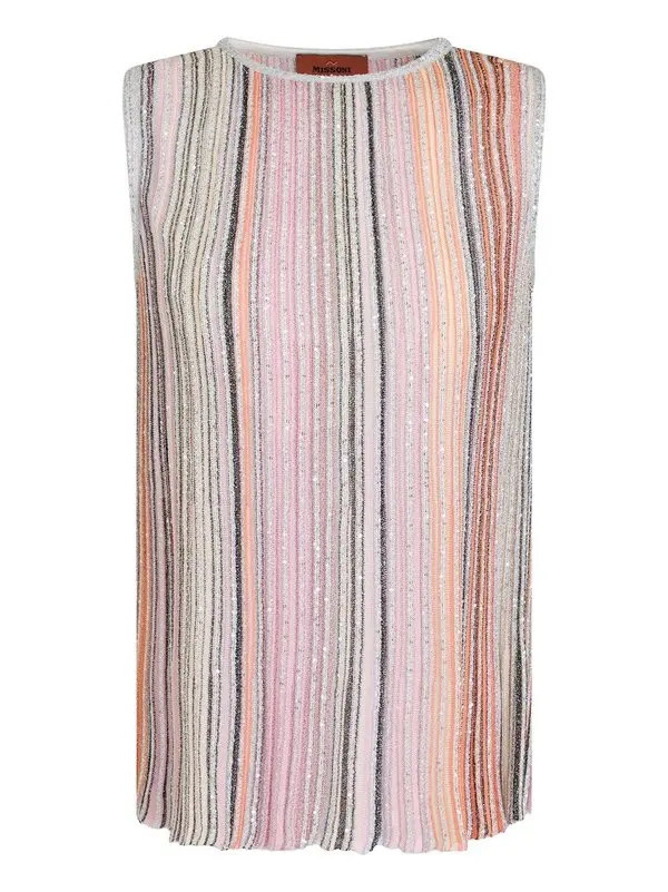Missoni Sequin-embellished Striped Ribbed-knit Tank - Pastel Pink