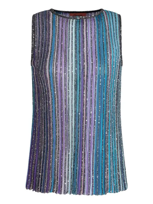 Missoni Sequin-embellished Striped Ribbed-knit Tank - Teal
