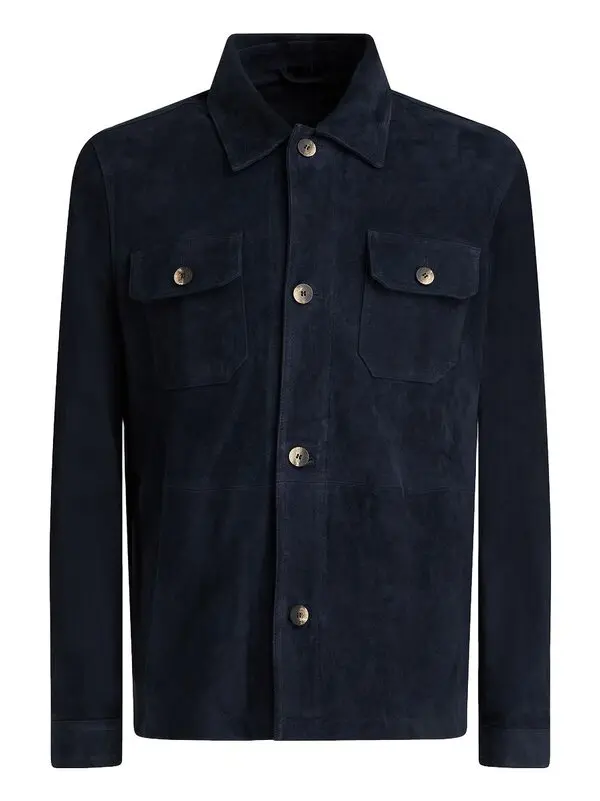 Frescobol Carioca Ravi Suede Overshirt - Midnight Blue