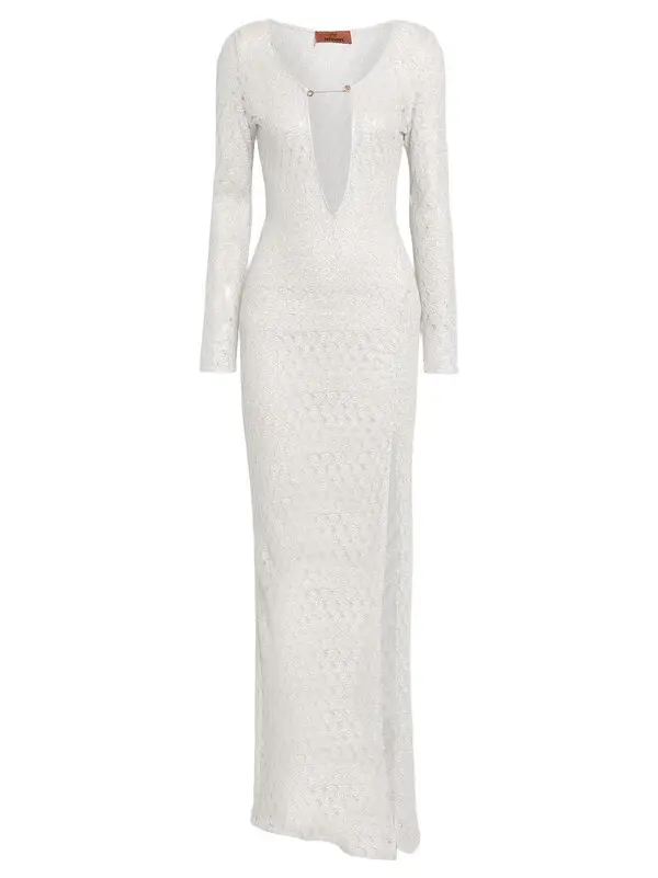 Missoni Embellished Metallic Crochet-knit Maxi Dress - Silver
