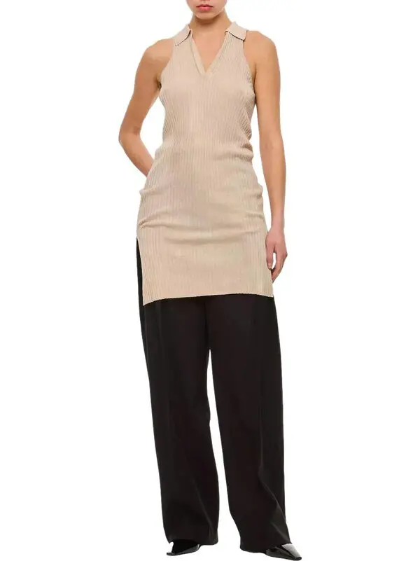 QUIRA Ribbed Side-slit Tank Top - Neutrals
