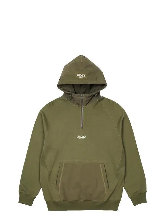 PALACE 1/4 Zip Cotton Panel Hood - Olive