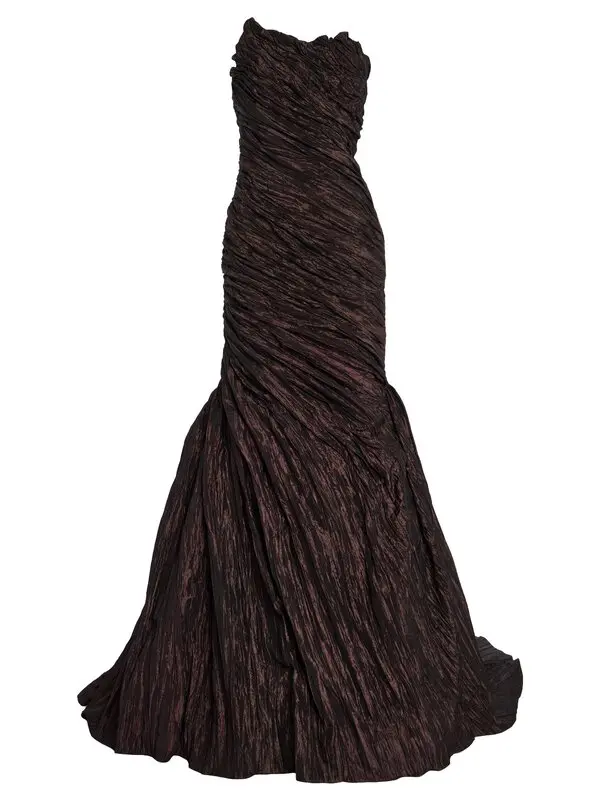 MARMAR HALIM Strapless Crushed-taffeta Gown - Brown