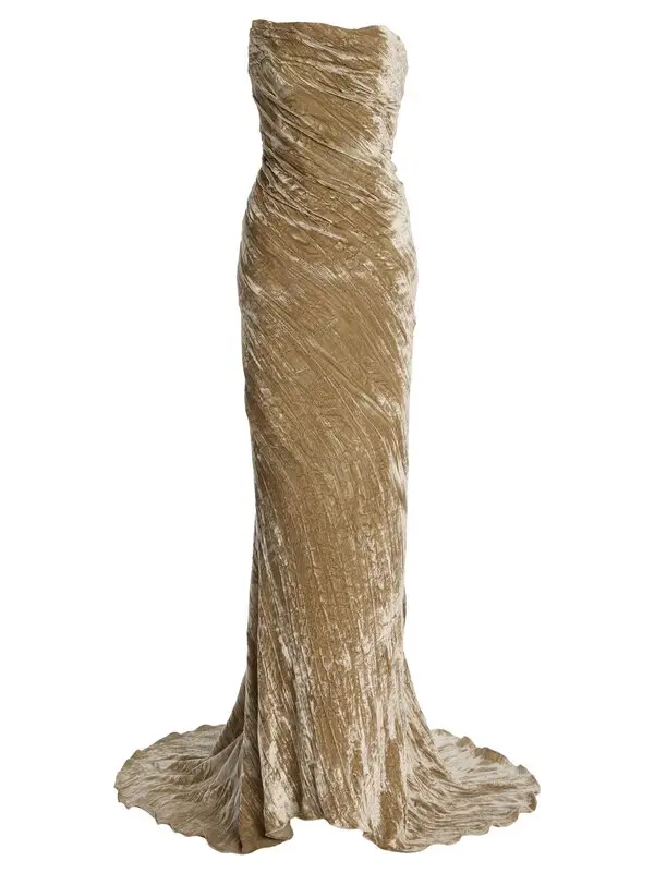 MARMAR HALIM Strapless Crushed Velvet Gown - Neutral