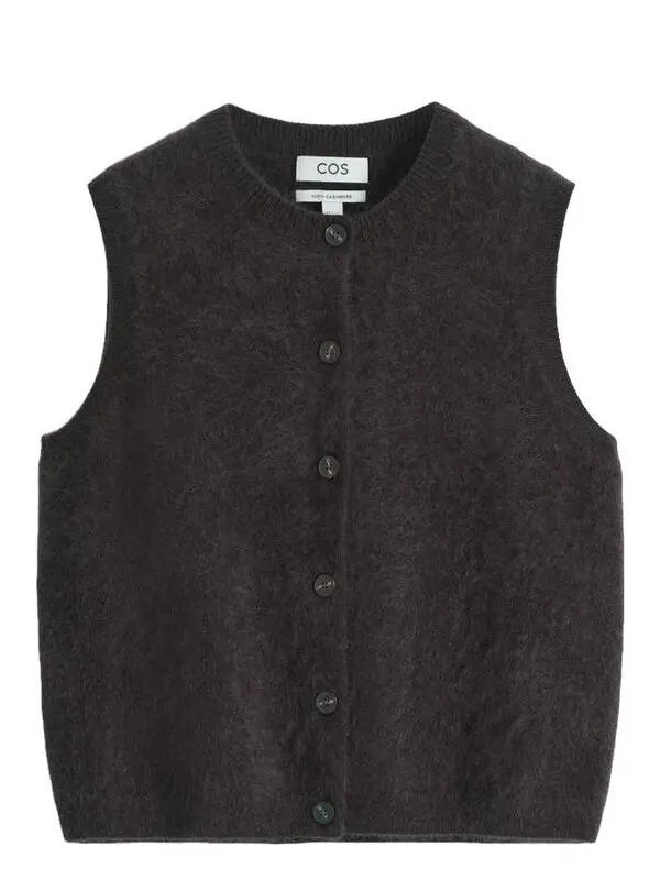 Cos Brushed Cashmere Button Vest - Brown