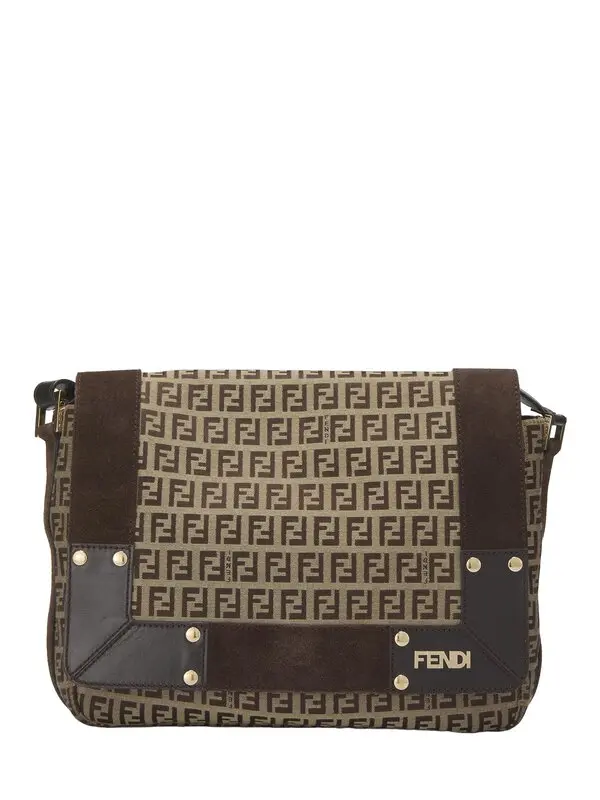 Fendi Zucchino Canvas Flap Messenger Bag - Brown