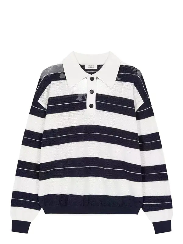 STUDIO TOMBOY Striped Long-sleeve Polo Shirt - Blue