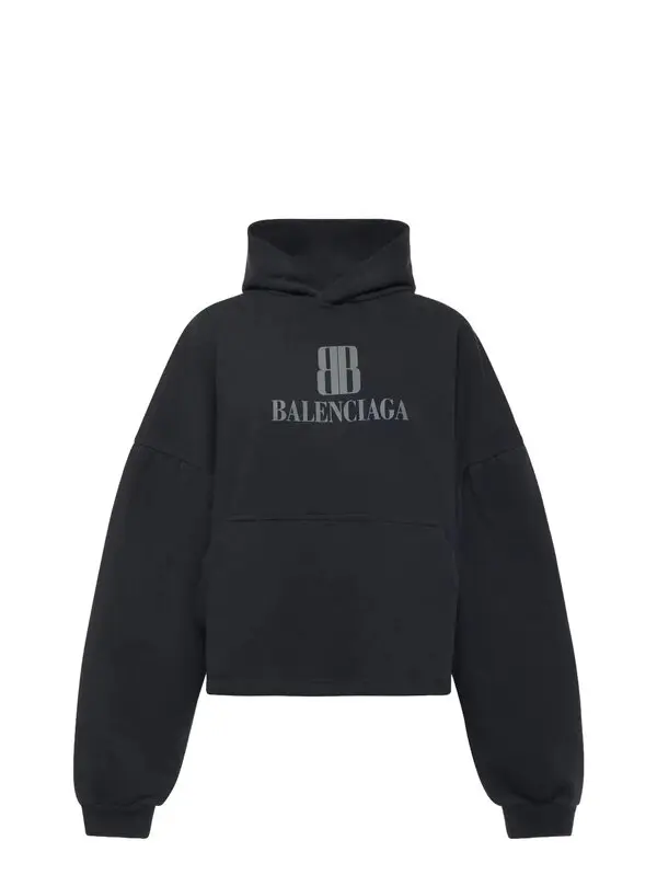 Balenciaga Logo-plaque Cotton Hoodie - Black