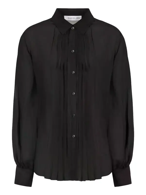 Raquel Diniz Pleated Front Silk Shirt - Black