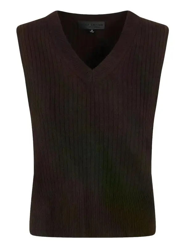 NILI LOTAN Ribbed V-neck Vest - Brown