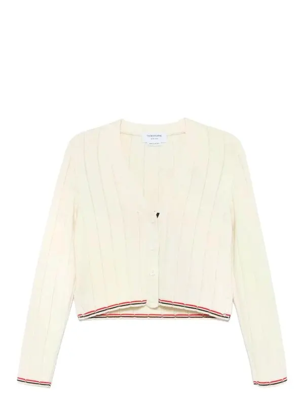 Thom Browne Ribbed Wool Cardigan - Neutrals