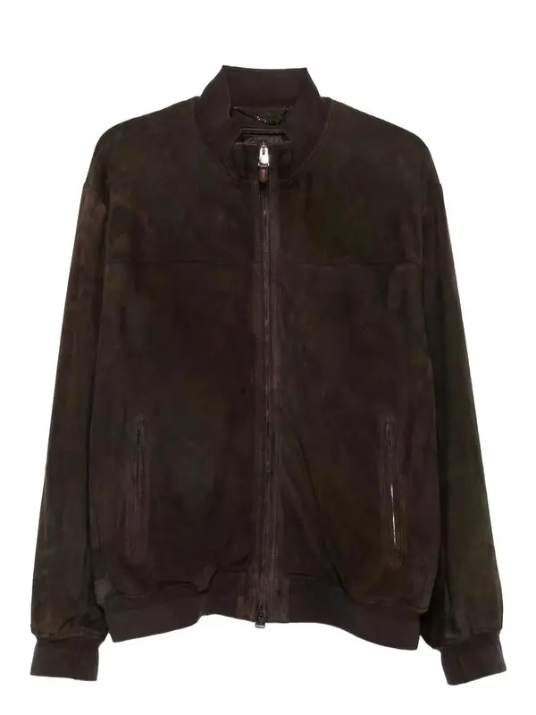 Canali Suede Bomber Jacket - Brown