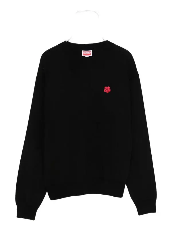 Kenzo Flower-embroidered Wool Sweater - Black