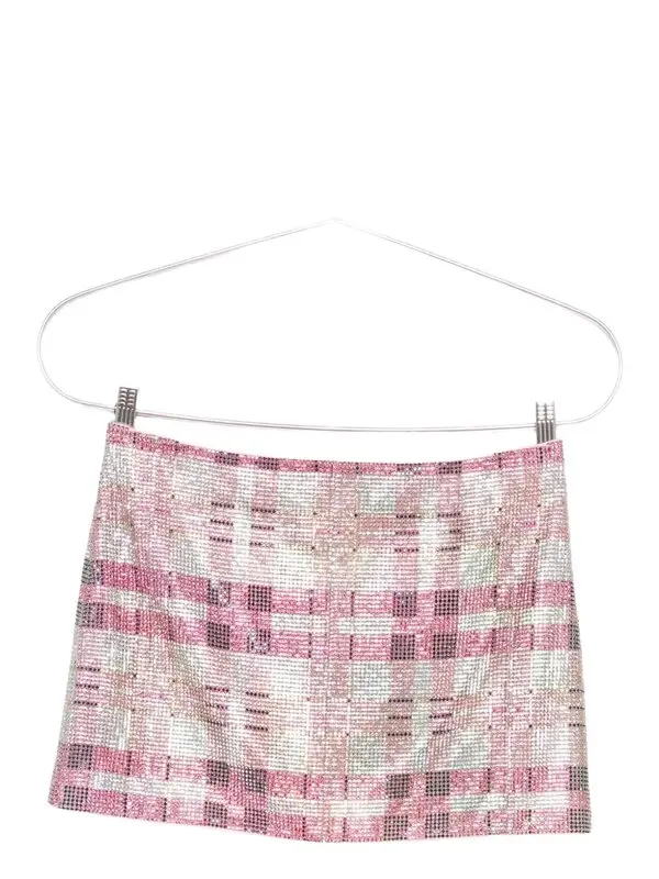 SELF-PORTRAIT Crystal-embellished Plaid Mini Skirt - Pink