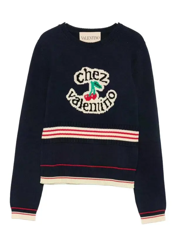 Valentino Garavani Cherry-embellished Crew-neck Sweater - Blue