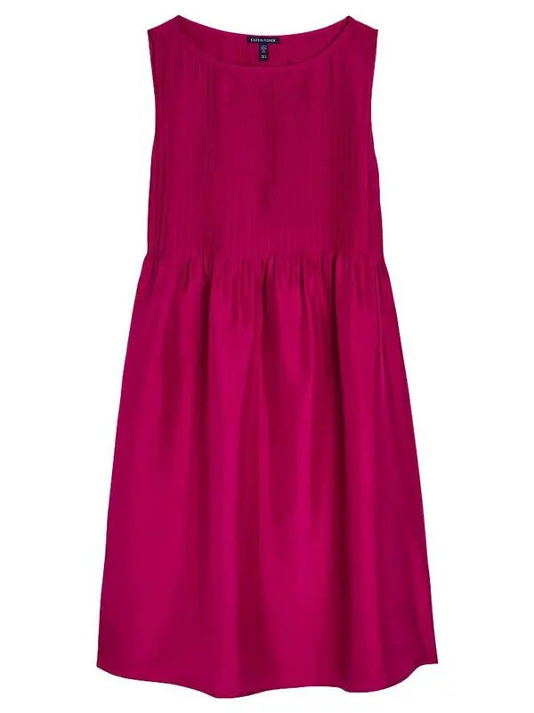 Eileen Fisher Pintucked Silk Midi Dress - Fuchsia