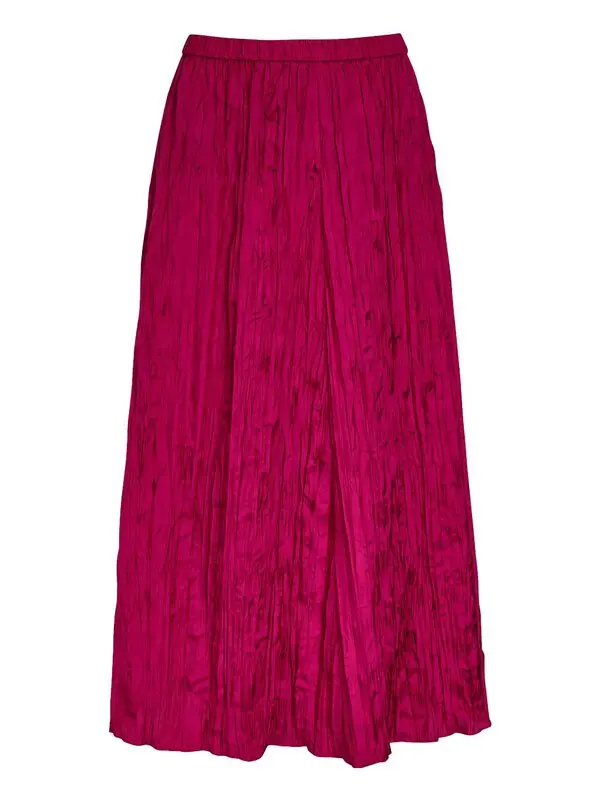 Eileen Fisher Crinkled Plissé Silk Midi Skirt - Fuchsia