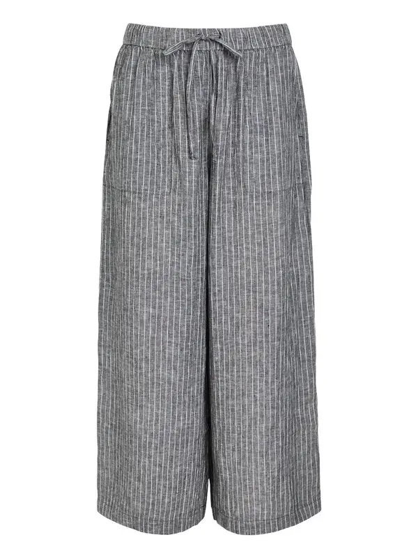 Eileen Fisher Pinstriped Cropped Linen Trousers - Black And White