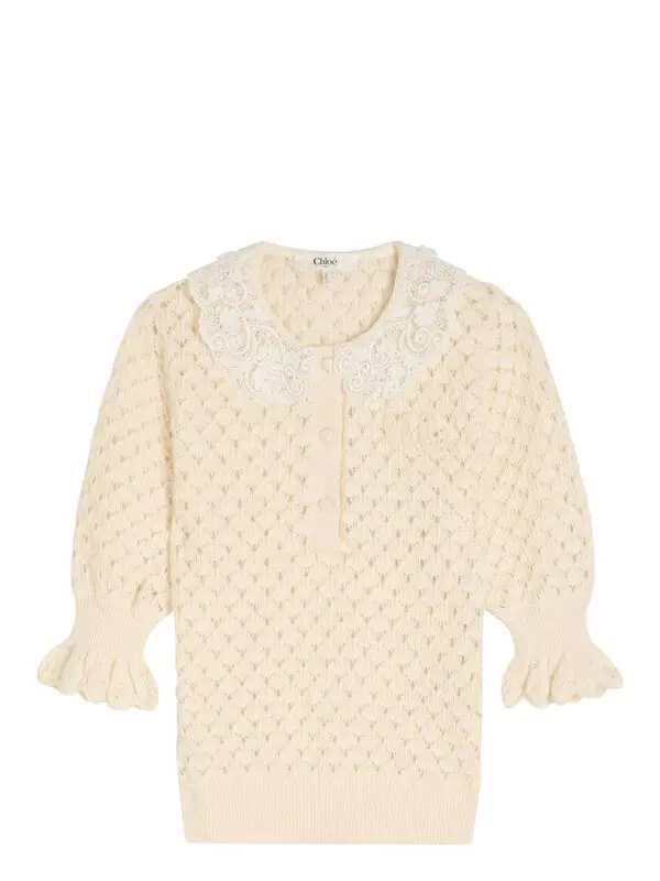 Chloé Lace-embellished Pointelle-knit Top - Ivory