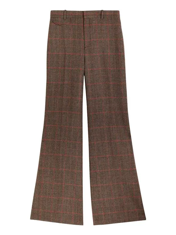 Chloé Checked Flared Wool Trousers - Brown
