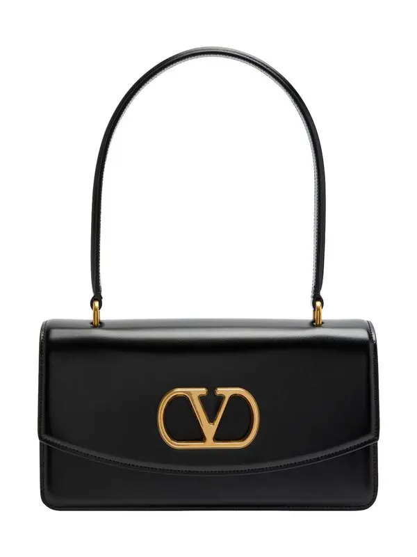 Valentino Garavani Vain Vlogo Leather Shoulder Bag - Black