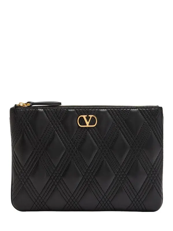 Valentino Garavani Quiltie 67 Medium Leather Pouch - Black
