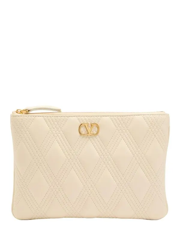 Valentino Garavani Quiltie 67 Medium Leather Pouch - Ivory