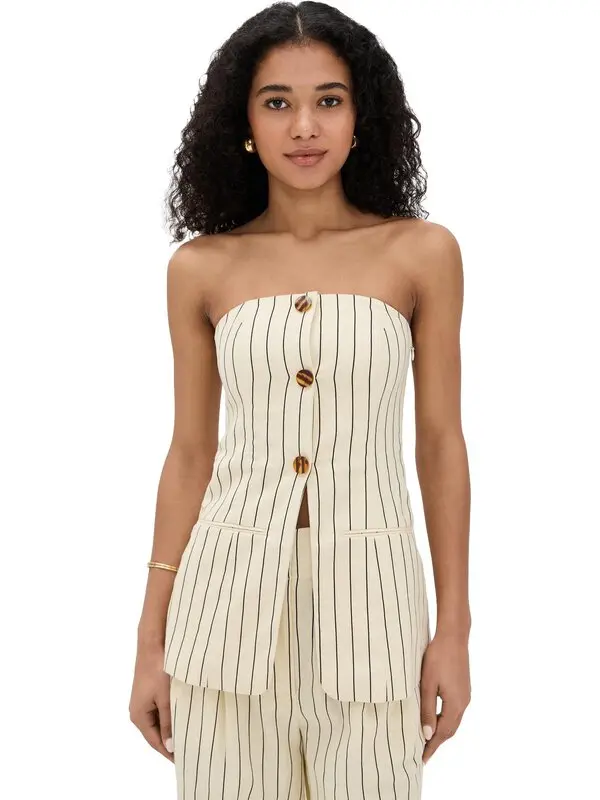 SIMONMILLER Strapless Linen Top - Cream Pinstripe