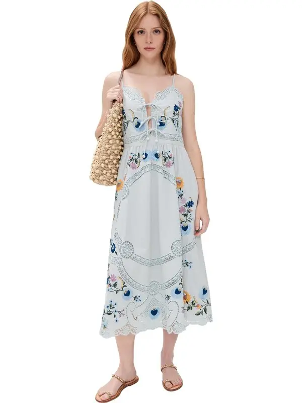 Sea Celia Embroidery Slip Dress - Sky