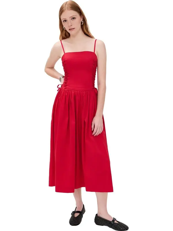 DAMSON MADDER Angelina Midi Lace Dress - Red
