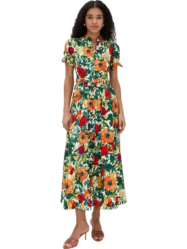 Saloni Ena Floral Print Midi Dress - Mandevilla Foliage