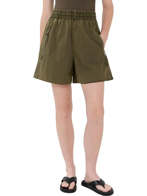 Co Panelled Cotton Shorts - Olive