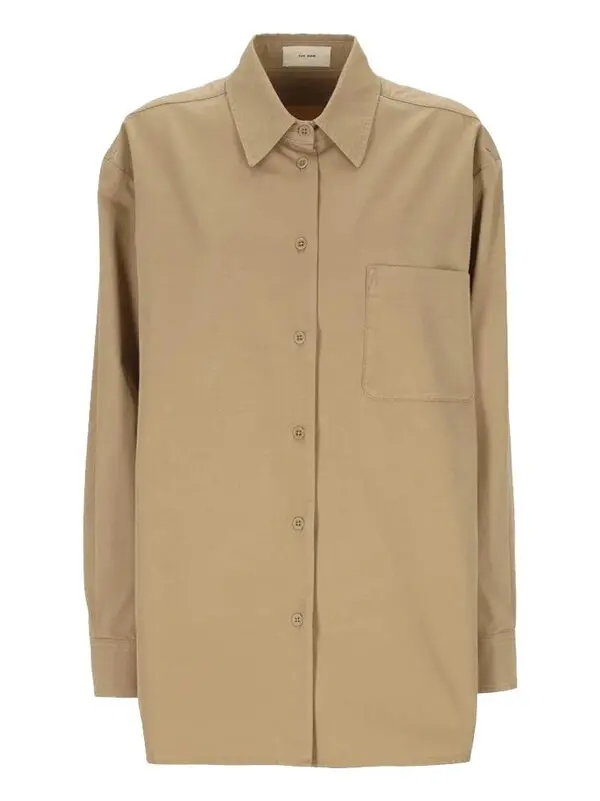 THE ROW Tansy Oversized Cotton Cashmere Twill Shirt - Beige